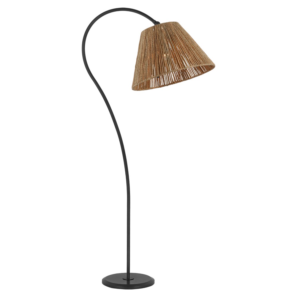 Visual Comfort Dume Coastal Natural Abaca Shade Aged Iron Arched Floor Lamp