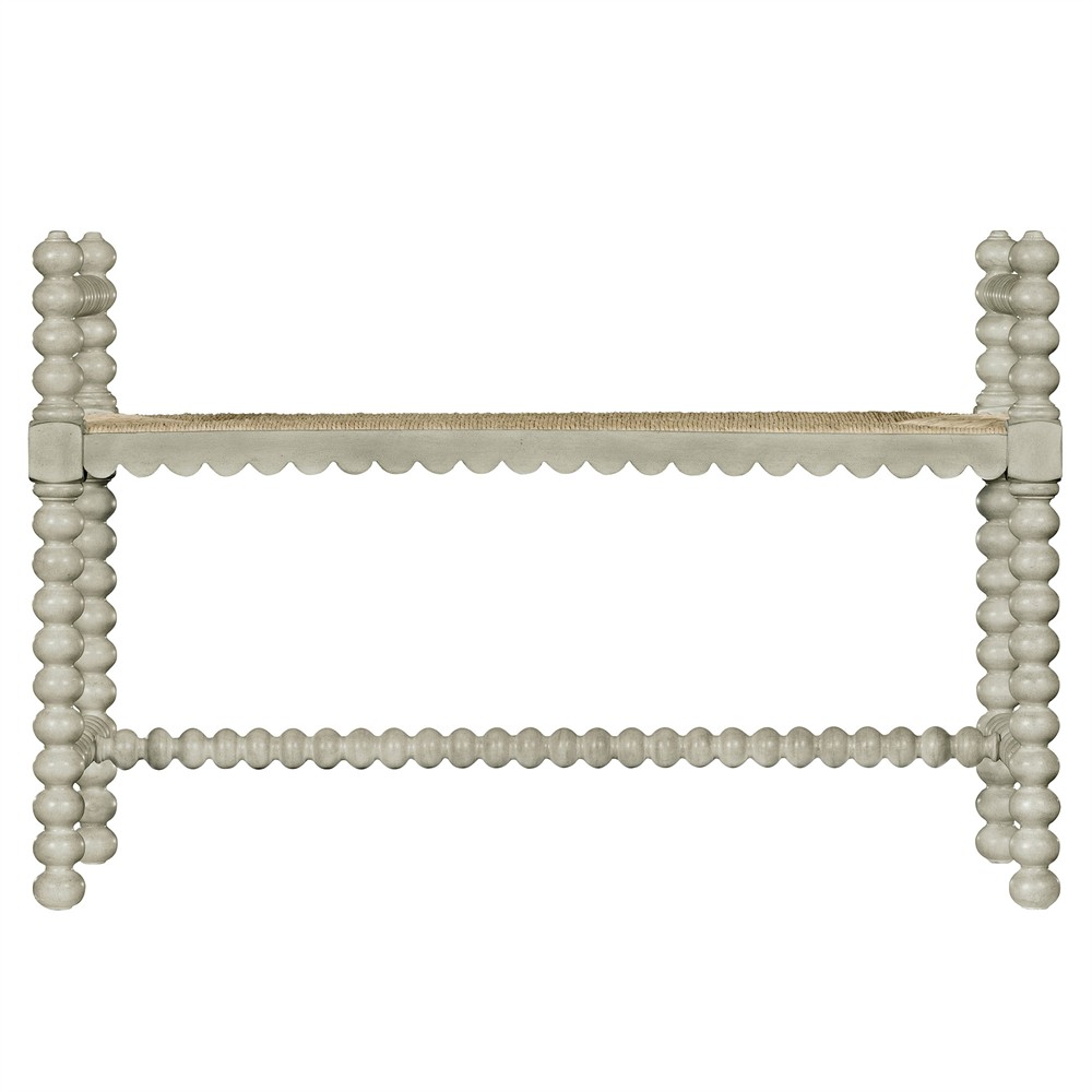 Harrison Updated Traditional Woven Rush Grey Wood Scalloped Bench