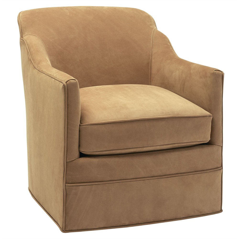 Urmila Updated Traditional Camel Brown Leather Swivel Arm Chair | Kathy ...