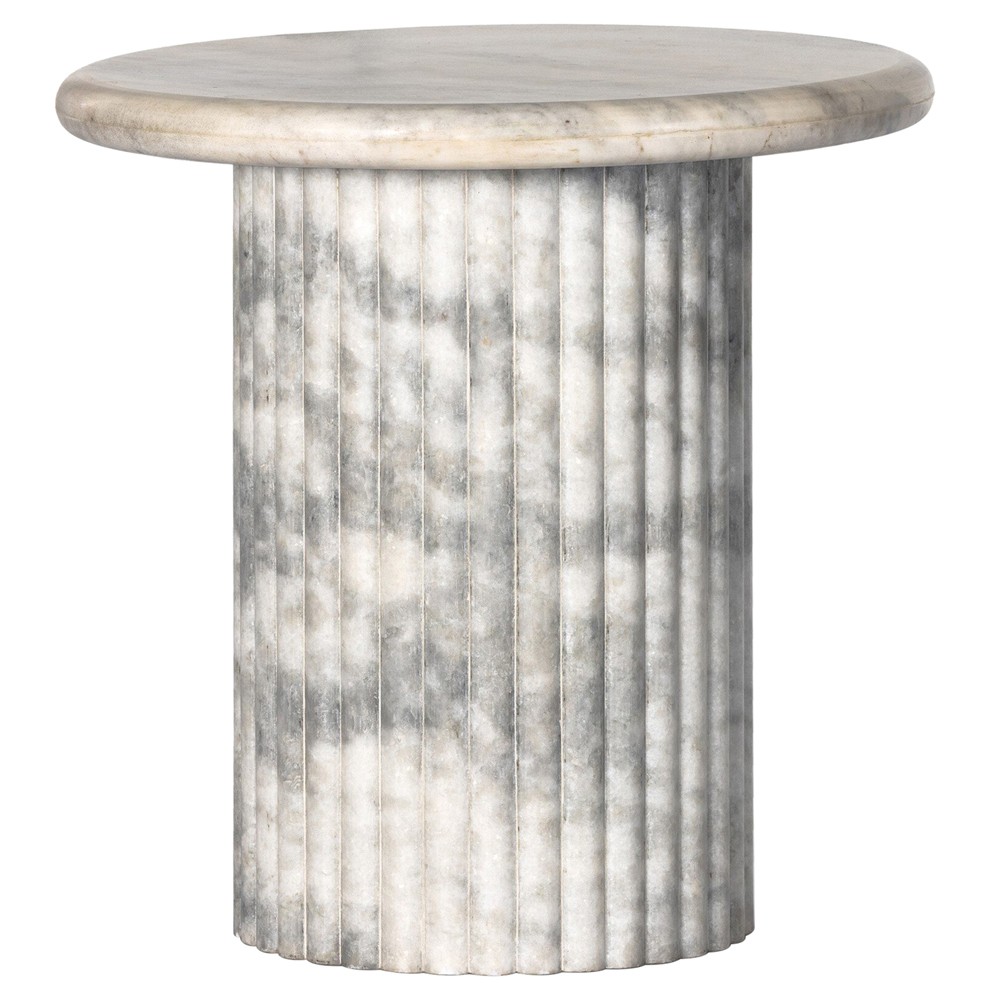 Denzel Modern Classic White Marble Round Pedestal Scalloped End Table ...