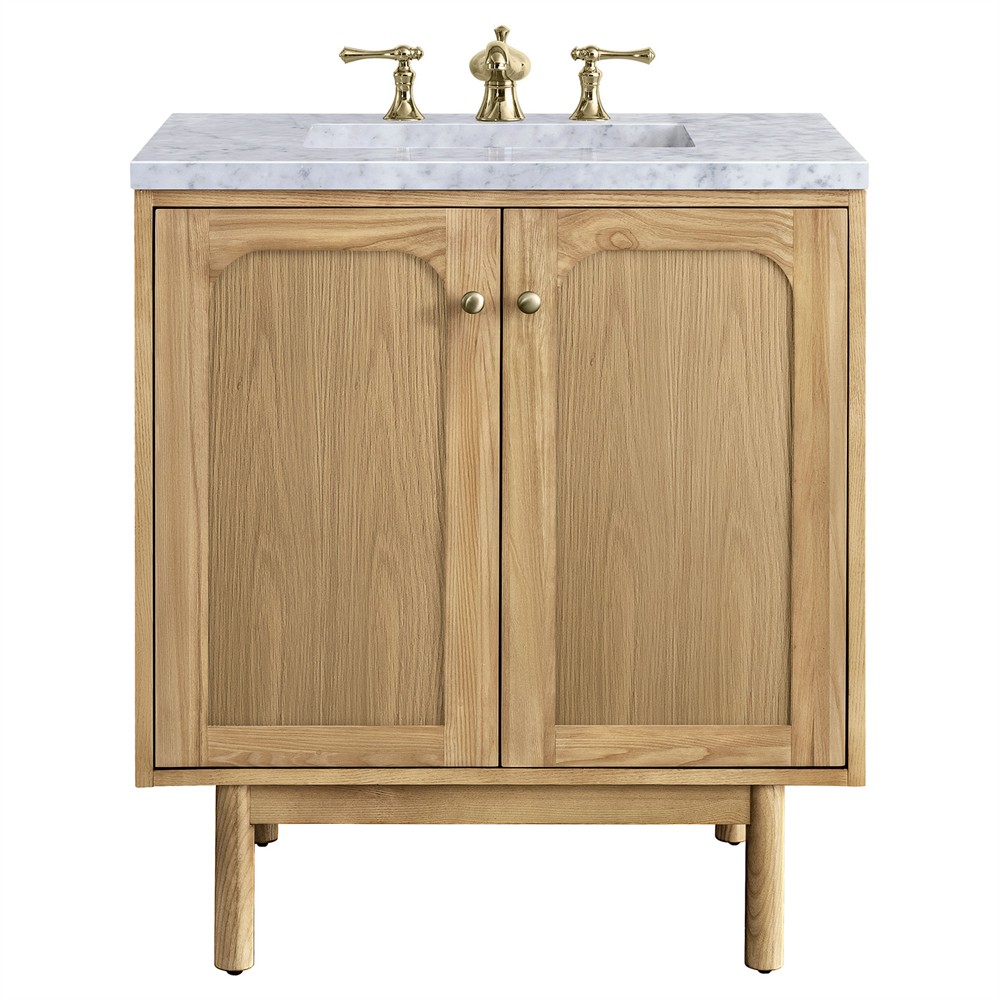 Eireen Modern Classic White Carrara Marble Natural Wood Vanity Sink ...