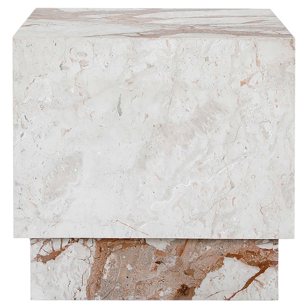 Elena Modern Classic White Marble Square Block Side Table Standard (14 ...
