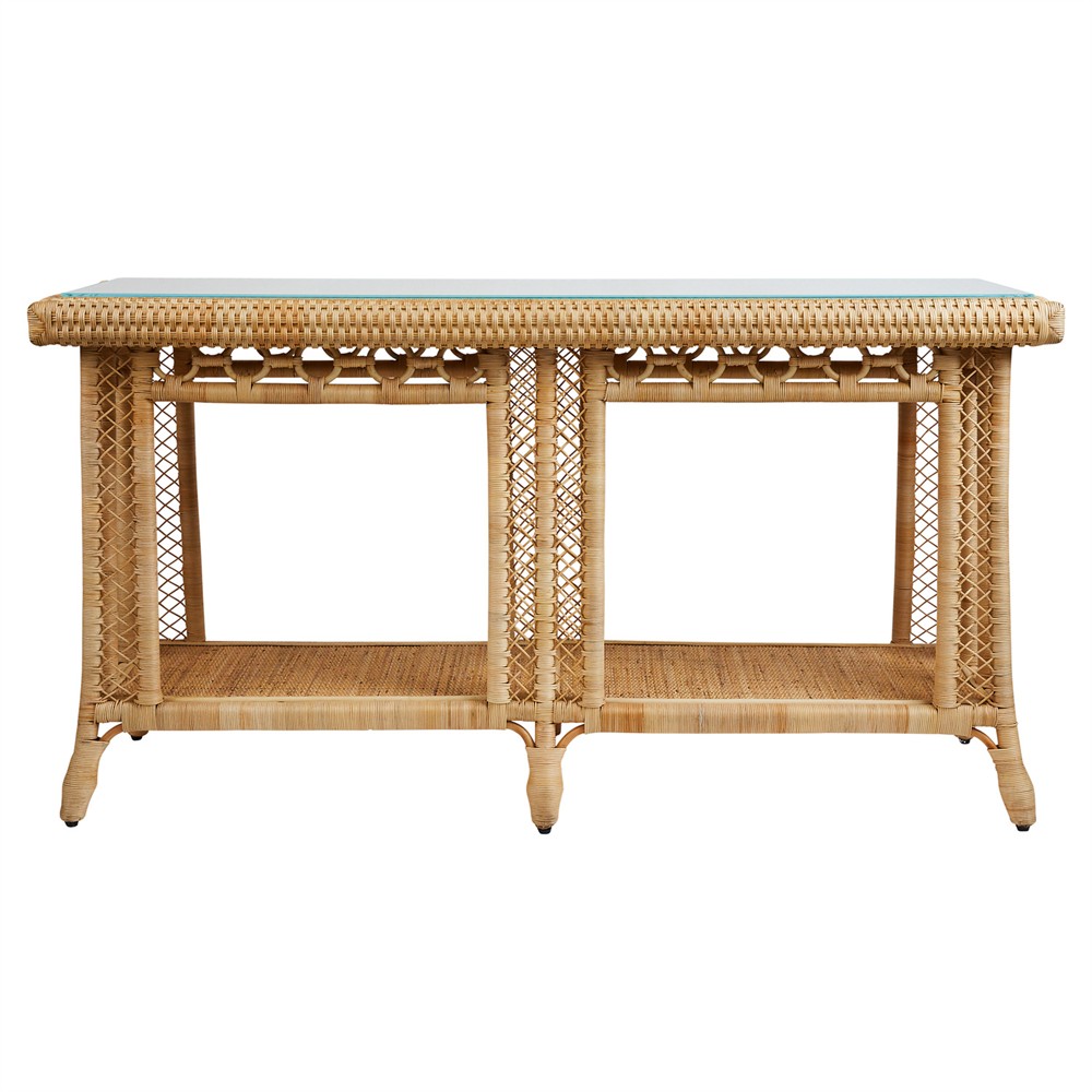 Haiden Coastal Beach Natural Rattan Console Table | Kathy Kuo Home
