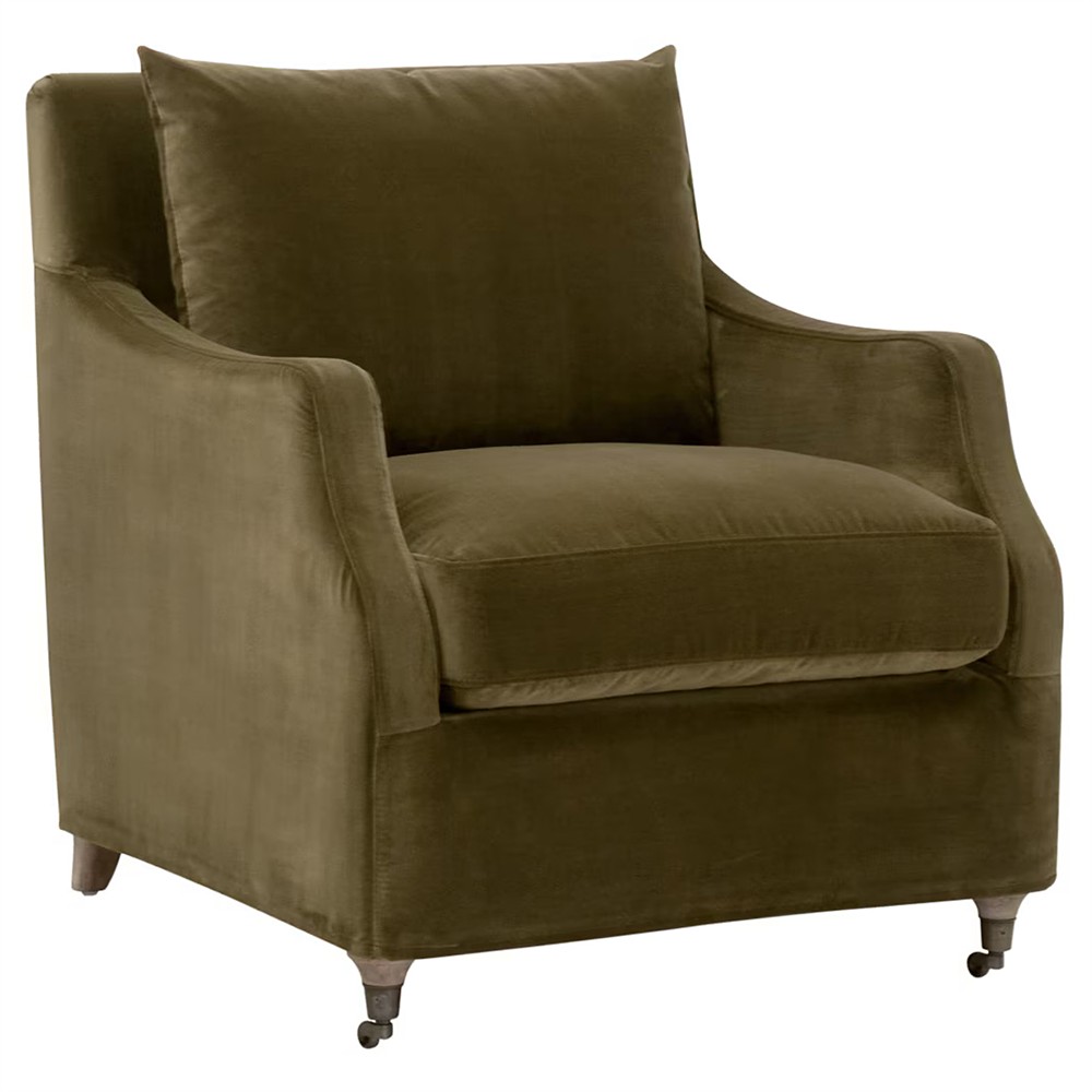 Junot Updated Traditional Olive Velvet Club Arm Chair | Kathy Kuo Home
