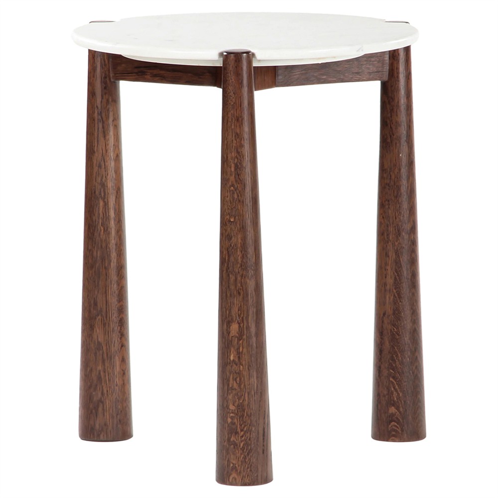Odetta Modern Classic White Marble Brown Oak Round Side Table