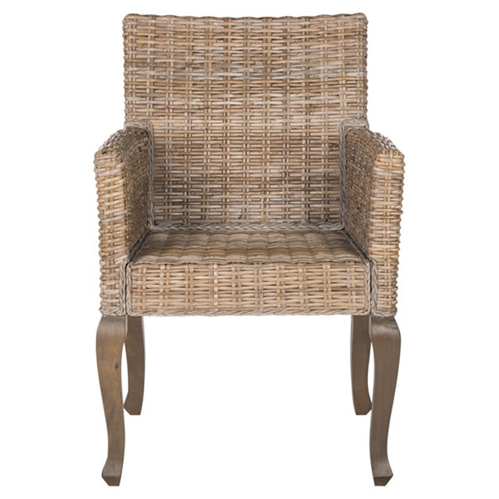 Valerie Updated Traditional Brown Woven Rattan Dining Arm Chair - Set of 2