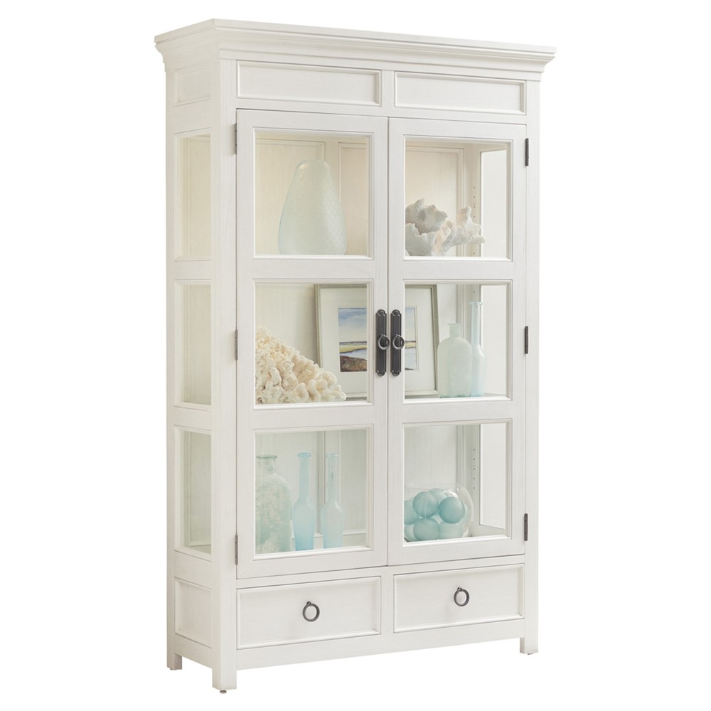 Sanctuary Coastal Beach White Wood Display Cabinet | Kathy Kuo Home