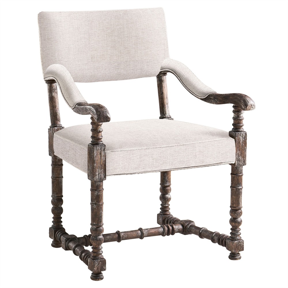 Lacey French Country Brown Acacia Dining Arm Chair | Kathy Kuo Home