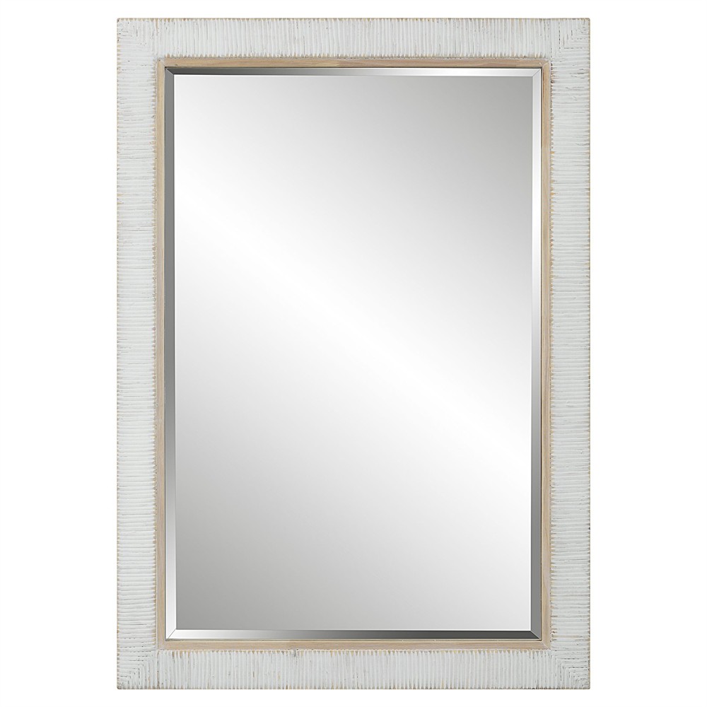 Vienne Coastal Whitewash Rattan Rectangular Wall Mirror Large (41" - 60 ...