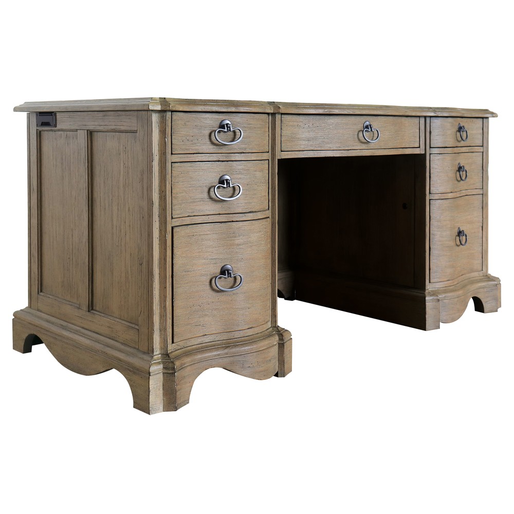 Cassia Updated Traditional Brown Acacia Wood Executive Desk | Kathy Kuo ...