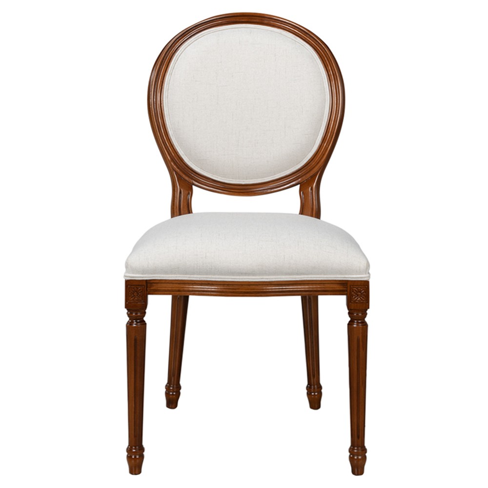 Hara French Light Cream Linen Performance Brown Walnut King Dining ...