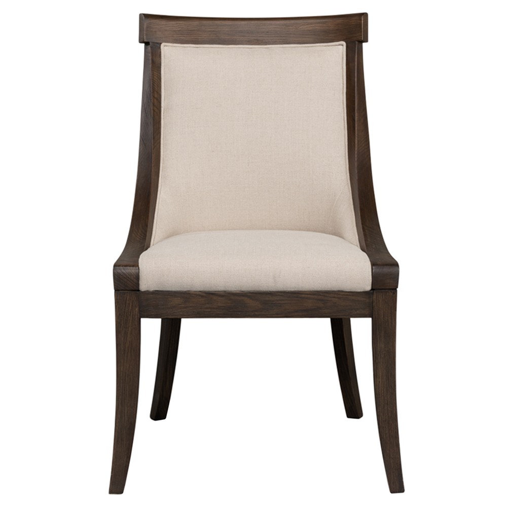 Mona Updated Traditional Beige Linen Brown Wood Dining Chair | Kathy ...