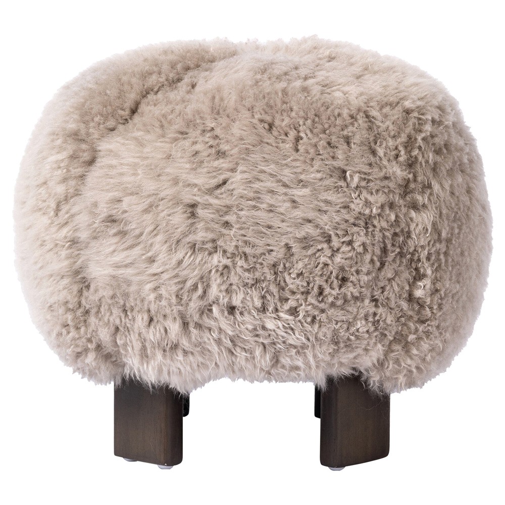 Alma Modern Classic Taupe Fur Round Ottoman | Kathy Kuo Home