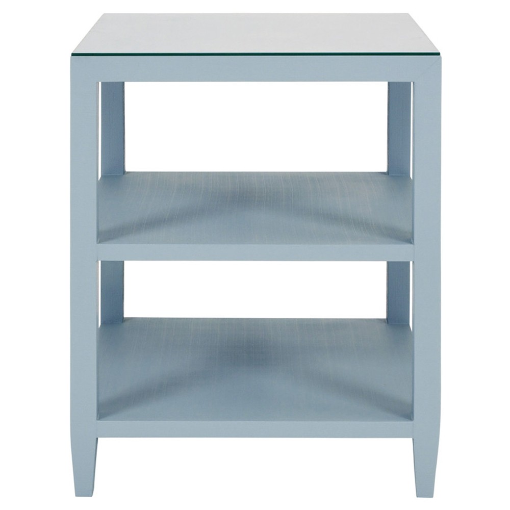Worlds Away Amie Modern Classic Light Blue Linen Wood Square Side Table ...