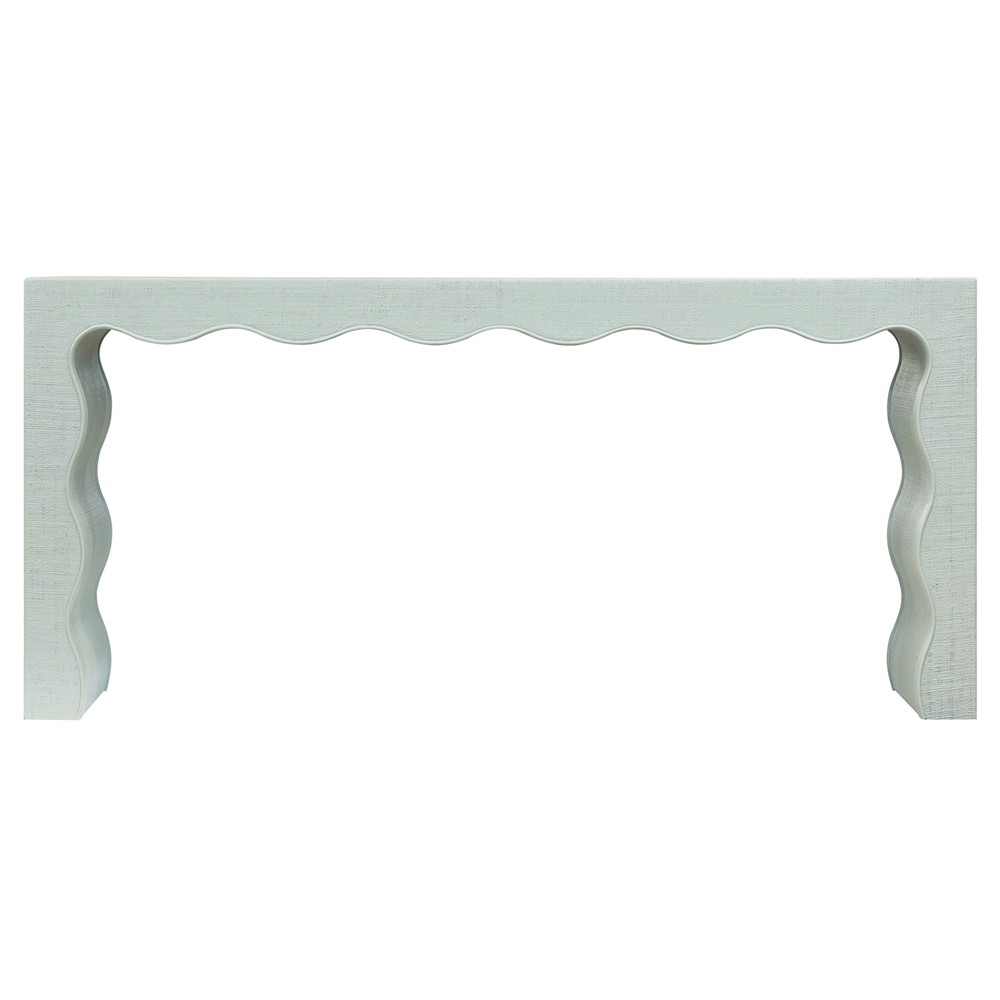 Valleron Coastal Beach Blue Green Wood Raffia Wavy Console Table Long ...