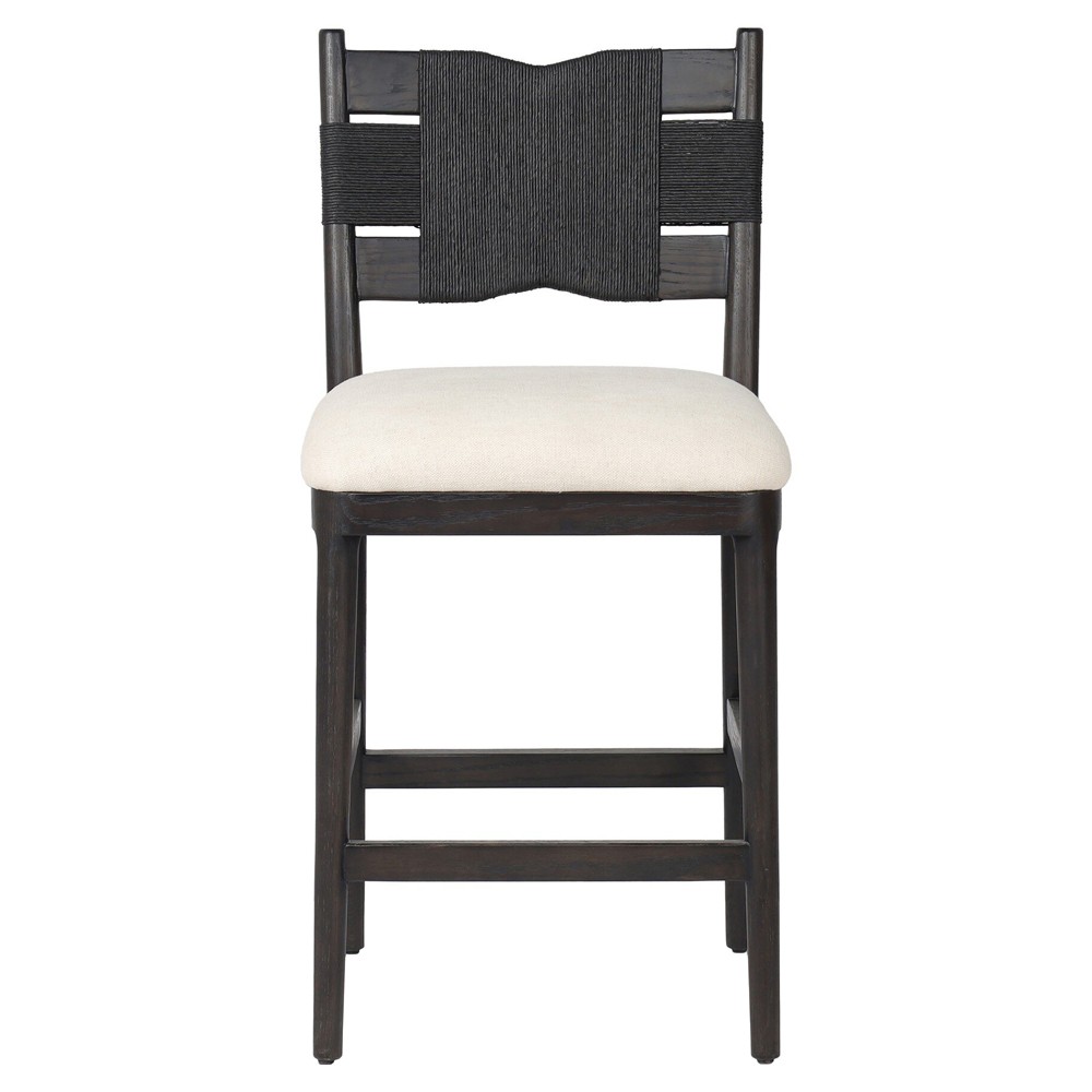 Tova Distressed Black Oak Counter Stool | Kathy Kuo Home
