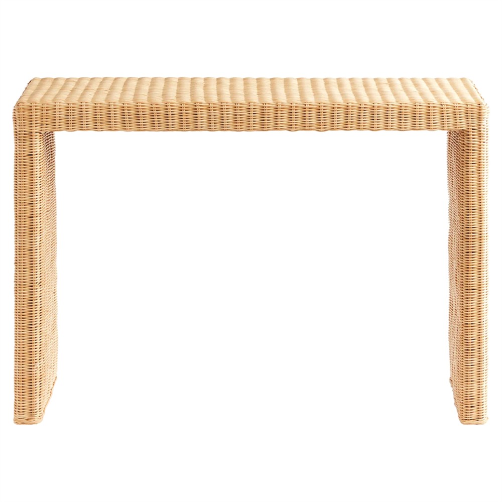 Nerina Coastal Beach Natural Woven Rattan Rectangular Console Table ...