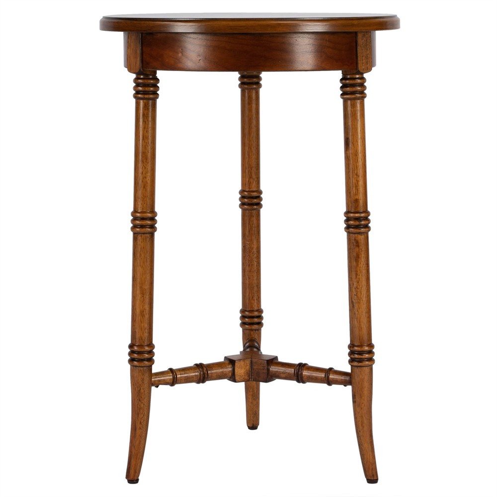 Dorian Updated Traditional Brown Wood Round Side Table Standard (14 - 24" W) | Kathy Kuo Home