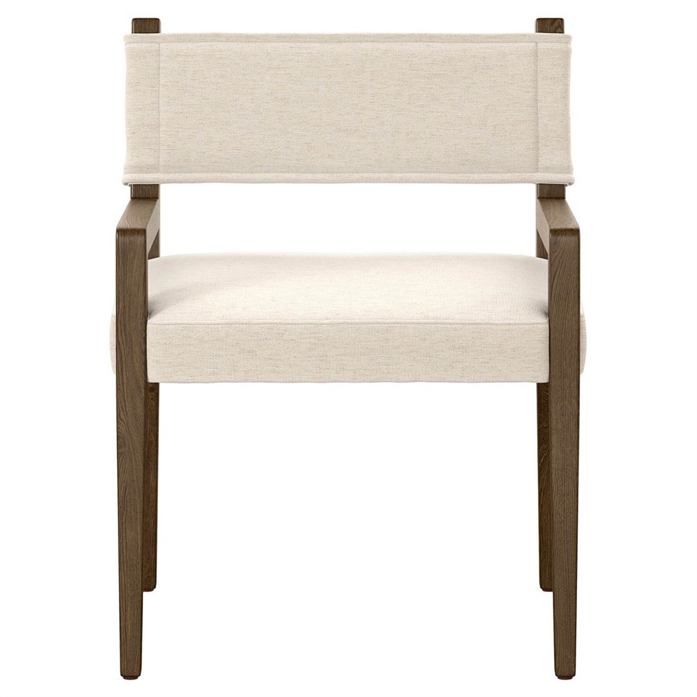 Ely Rustic Lodge Cream Crypton Brown Wood Dining Arm Chair | Kathy Kuo Home
