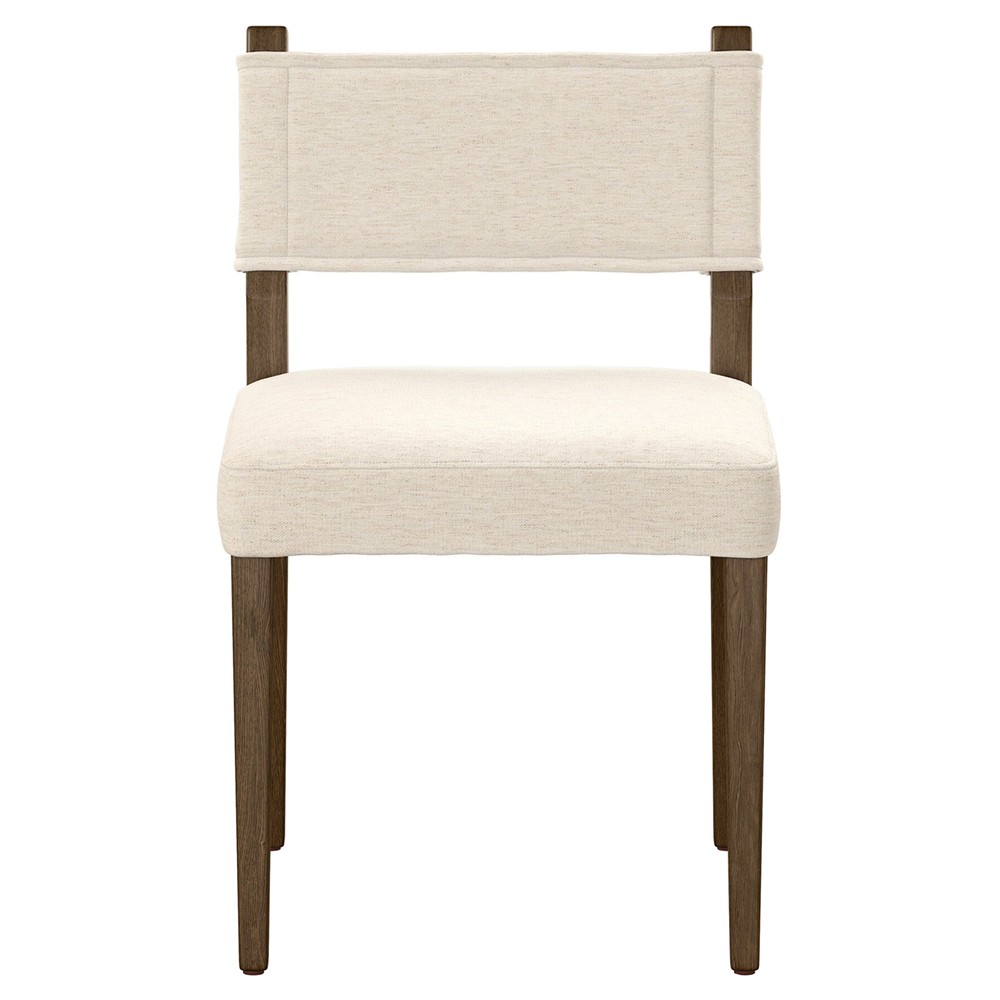 Ely Rustic Lodge Cream Crypton Brown Wood Dining Chair | Kathy Kuo Home