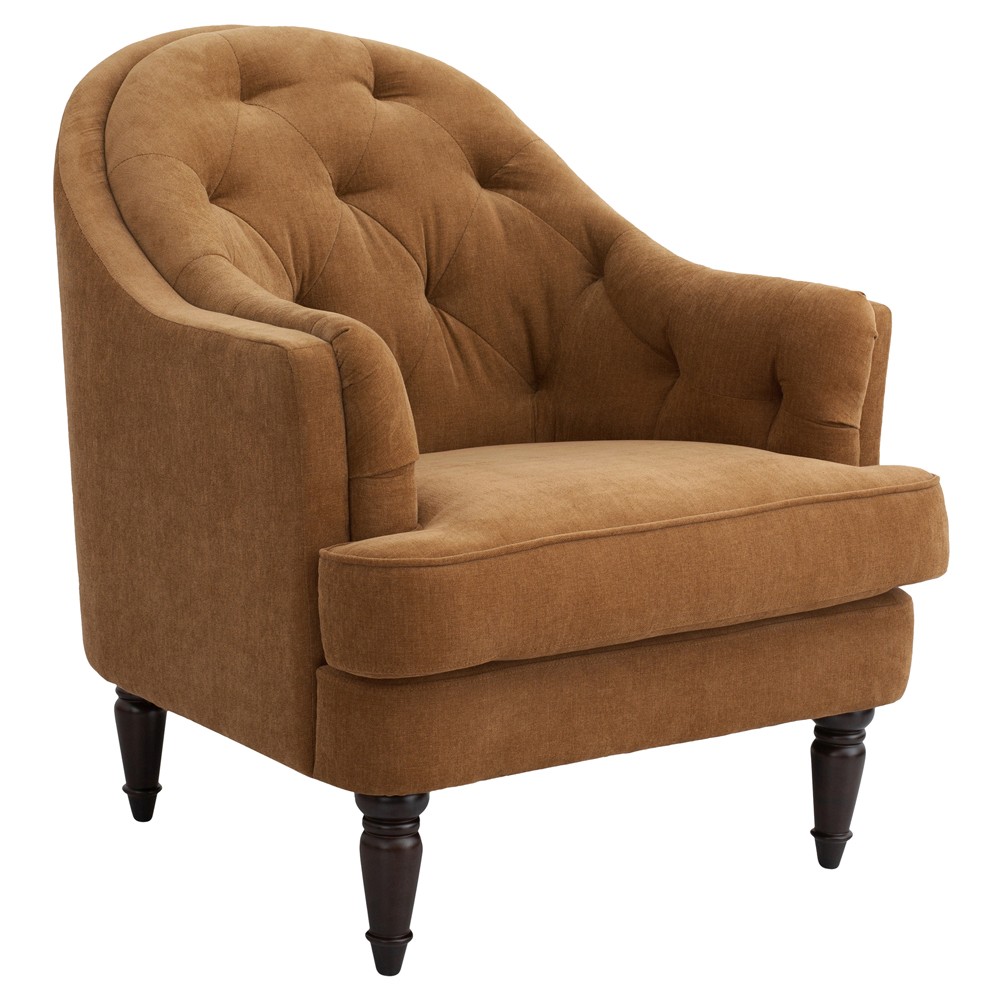 Andora Updated Traditional Brown Velvet Performance Brown Wood Tufted ...