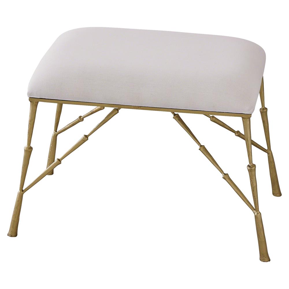 Luke Modern Classic Rectangular White Muslin Spike Metal Stool - Gold
