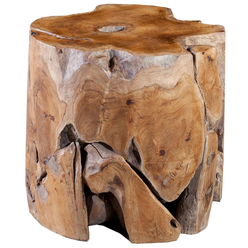 Zaria Rustic Lodge Teak Wood Slice Round Stool | Kathy Kuo Home