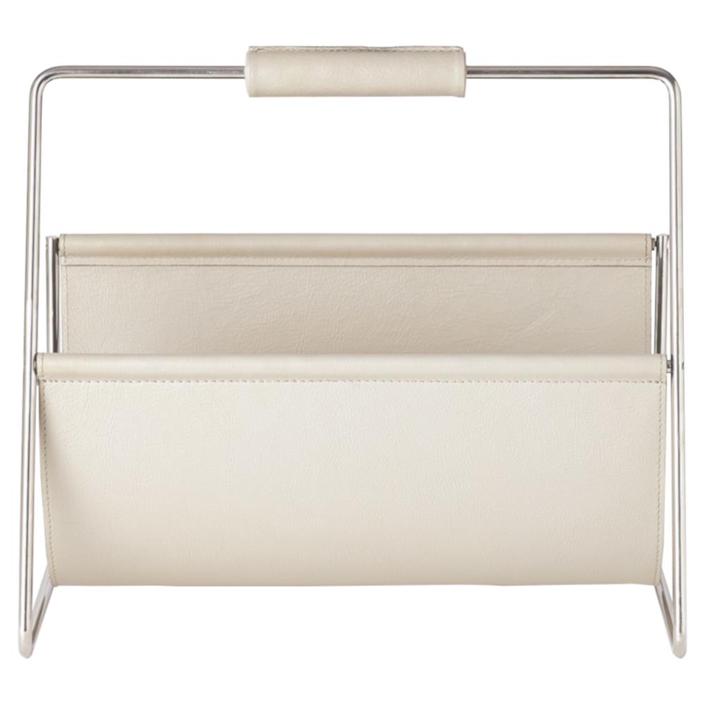 Blake Hollywood Regency Grey Leather Silver Metal Magazine Holder