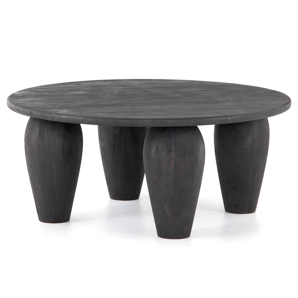 Amina Global Bazaar Black Reclaimed Wood Round Coffee Table