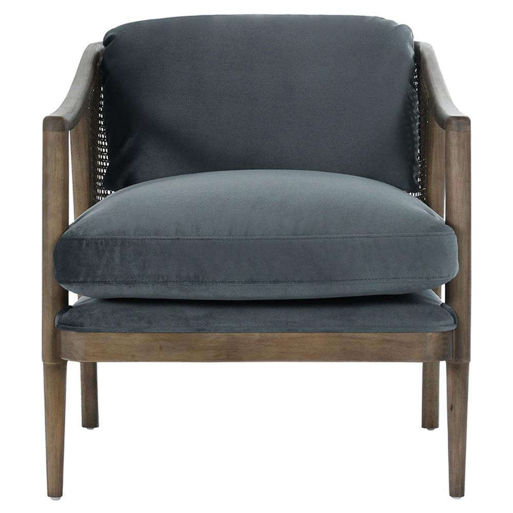 Stami Rustic Lodge Brown Wood Grey Upholstered Cushion Accent Chair