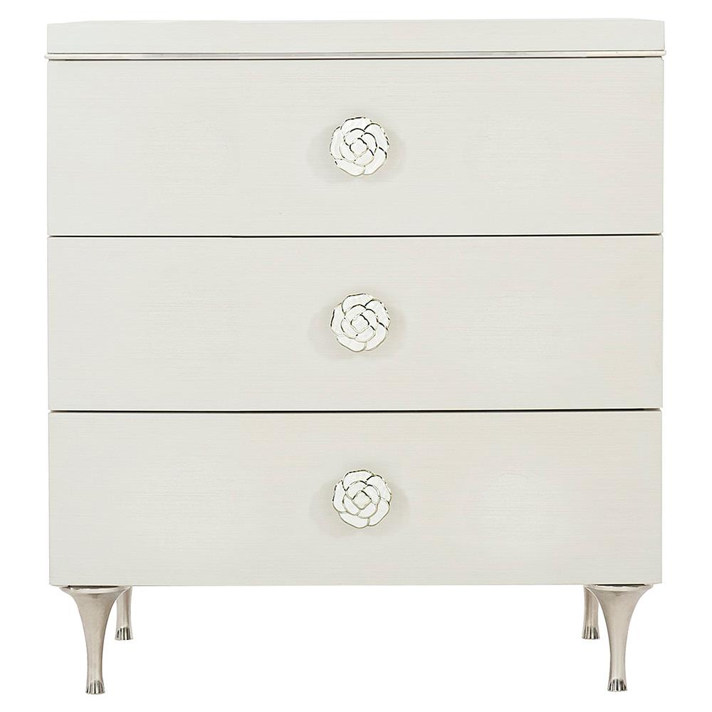 Jacob Off-White Wood Kabebe Shell Flower Pull 3 Drawer Nightstand - Small